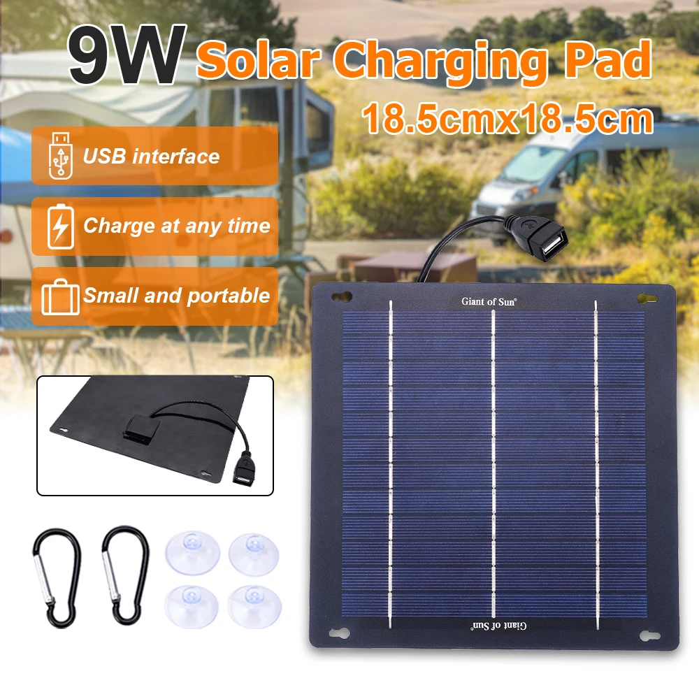 Cargador de Panel Solar para exteriores, batería portátil, USB, 5V, 9W, impermeable, para ...