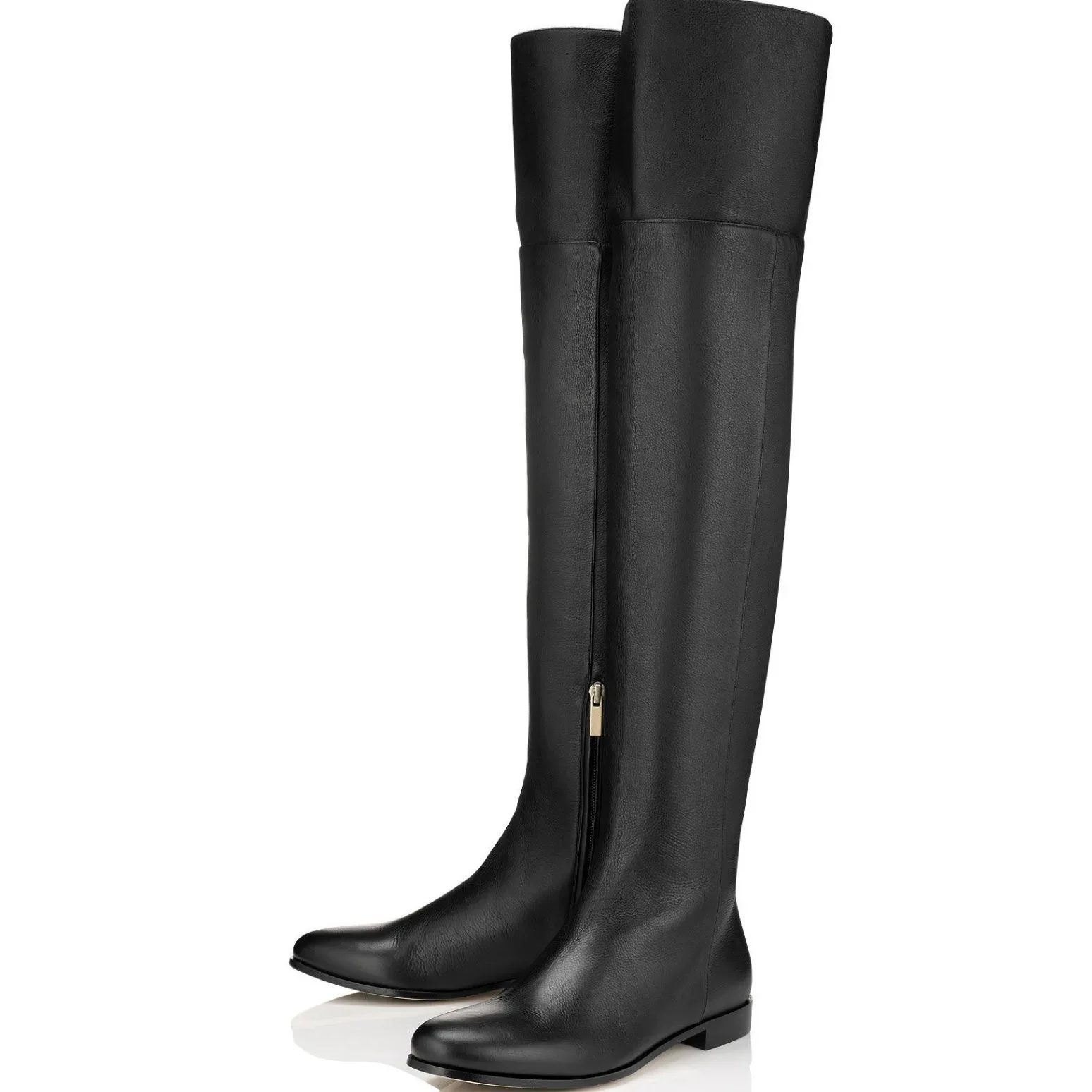 Thigh High Matte Leather Boots Round Toe Low Block Heel Brown Fashion ...