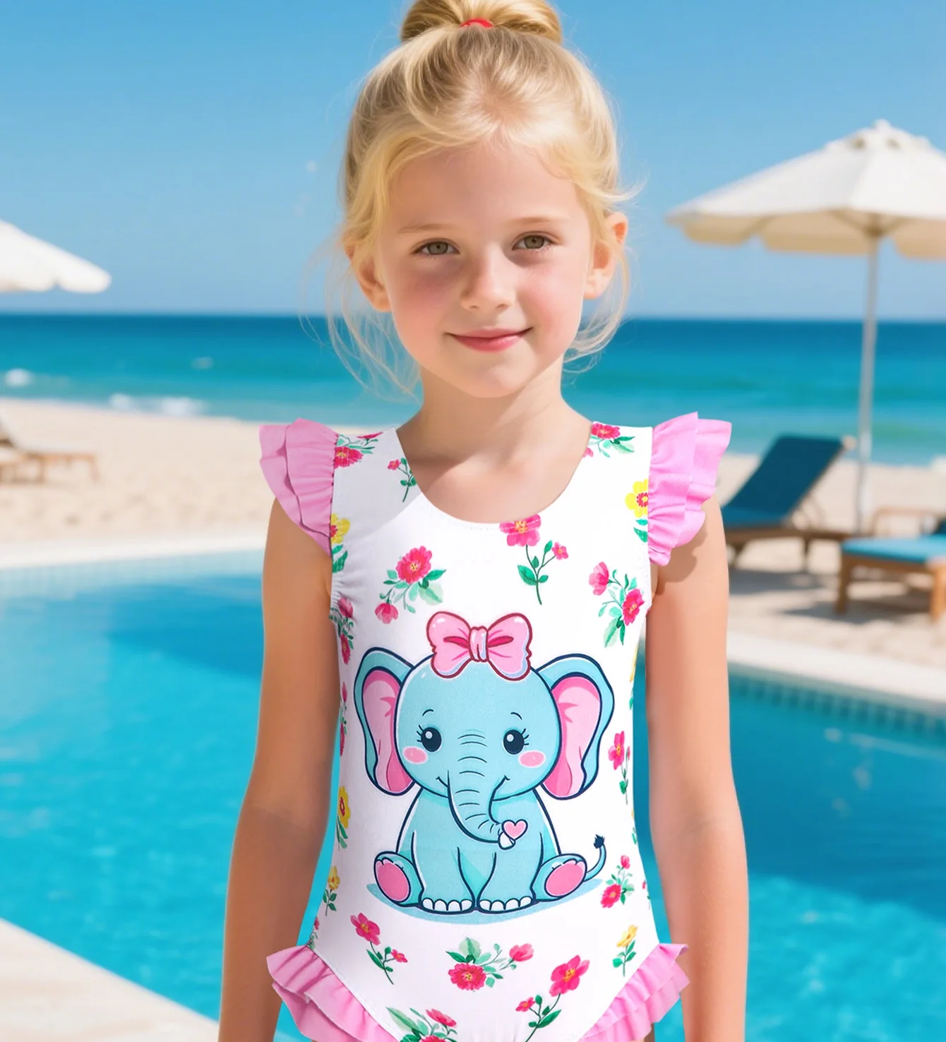 Girls Swimsuits One-Piece Ruffles Bathing Suits Kids Cute Swimwear ...