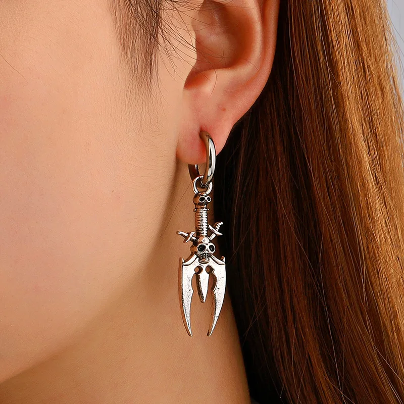 Dark-Gothic-Dagger-Drop-Earrings-For-Women-Men-Vintage-Pirate-Skull ...