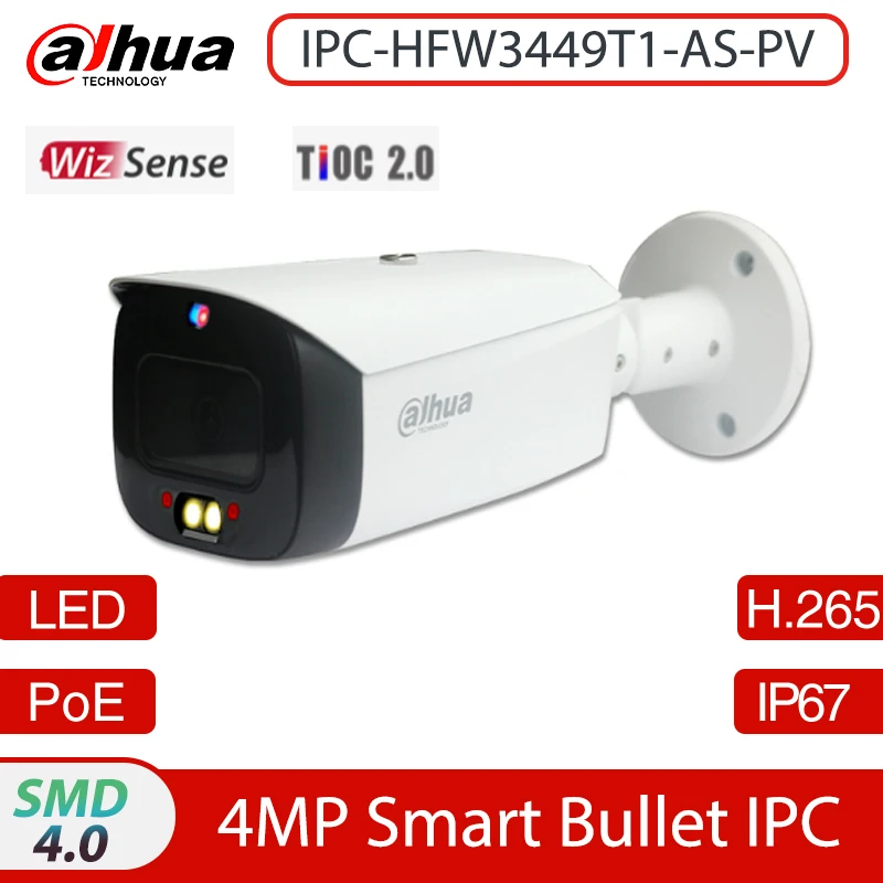 Dahua IPC-HFW3449T1-AS-PV 4MP H.265 Smart Dual Light Active Deterrence IR 30M Bullet WizSense ...