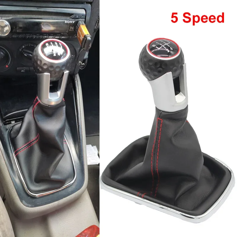 Car Gear Shift Knob 5 Speed Gearbox Lever Change Shifter Leather for VW ...