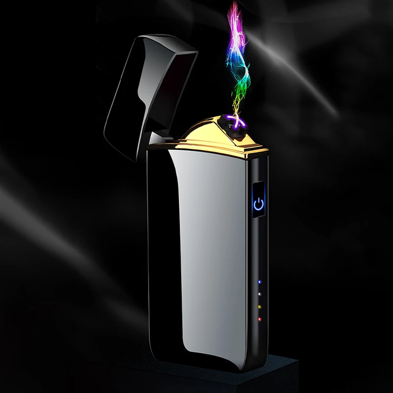 New-Metal-Windproof-Electric-Lighter-Double-Arc-Flameless-USB ...