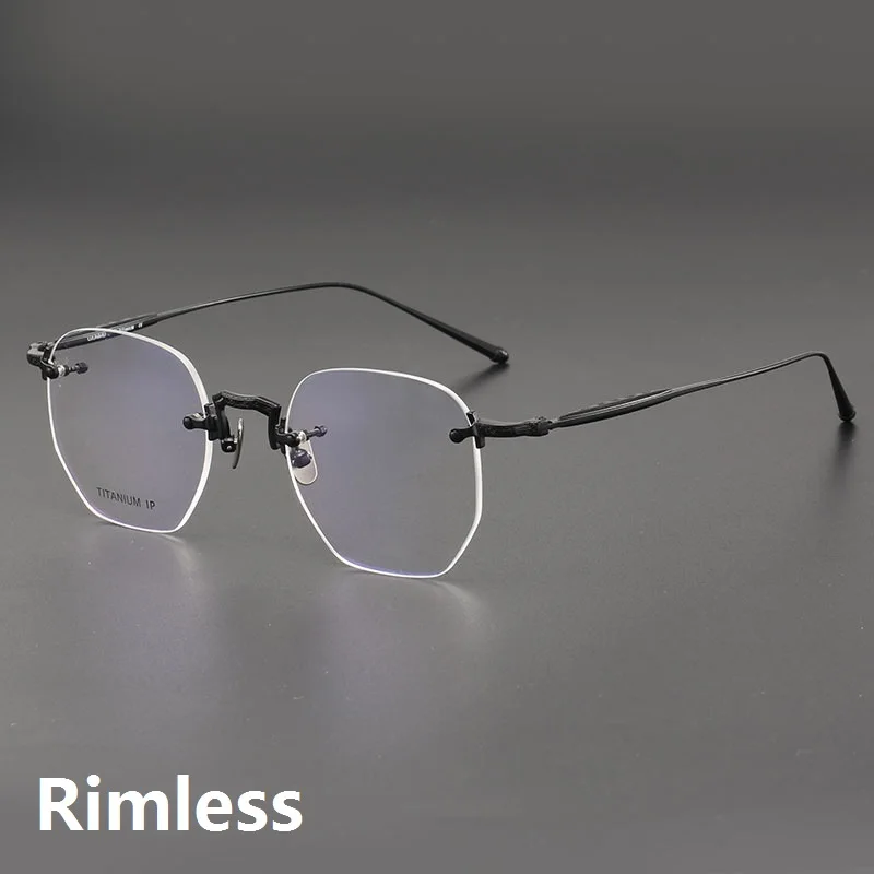 Fashion-Polygon-Glasses-Frame-Rimless-Pure-Titanium-Men-Reading ...