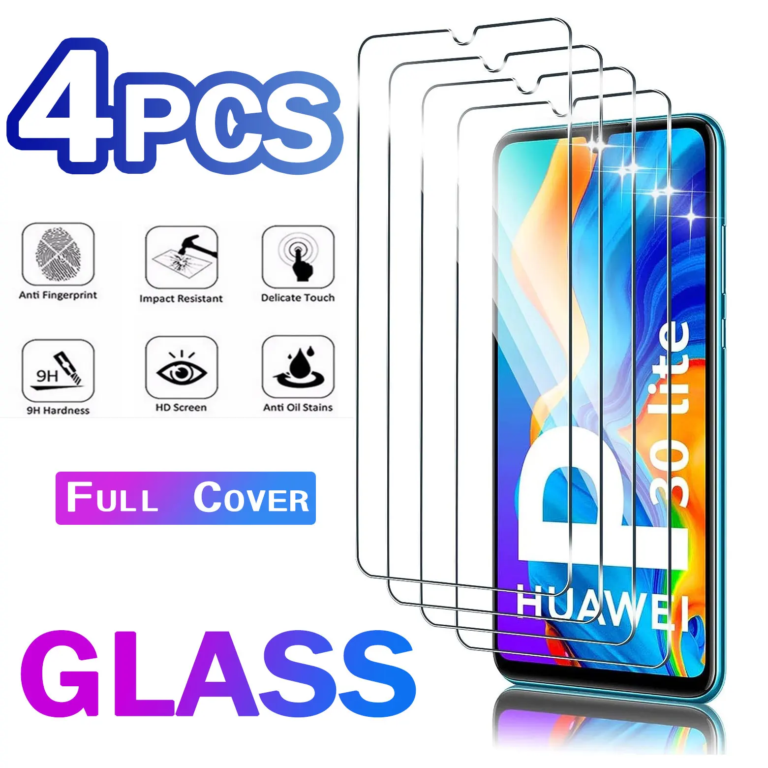 4PCS Tempered Glass For Huawei P30 P20 Pro P40 Lite E P10 Screen ...