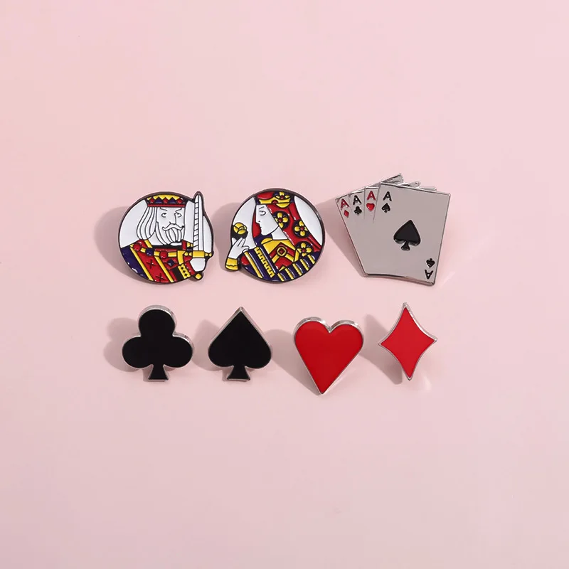 Creative Alloy Poker Cards Brooch Cartoon Red Heart Spades King Custom ...