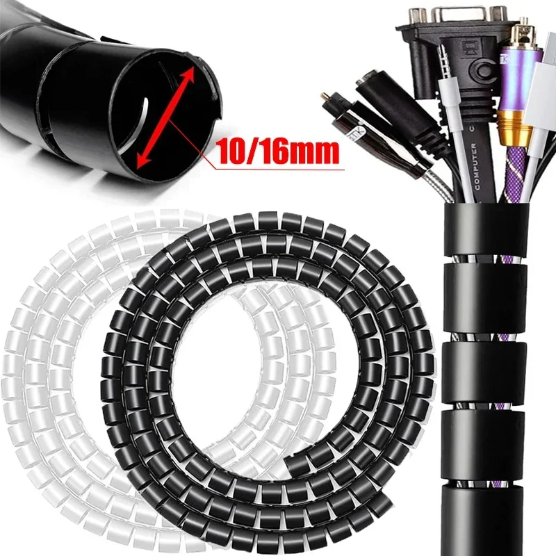 2M-Long-Cable-Management-Computer-Wire-Cord-Sleeve-Organizer-Spiral ...