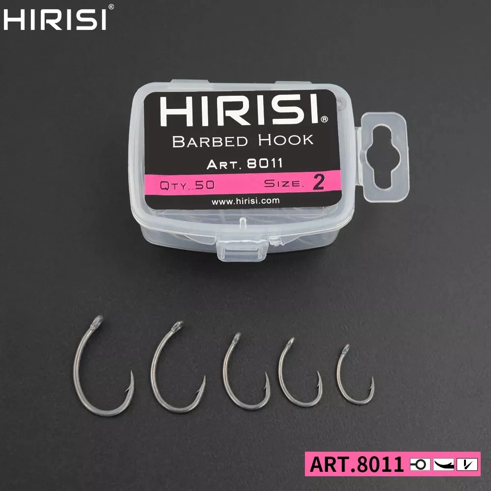 Hirisi 50pcs Coating High Carbon Stainless Steel Barbed hooks Carp Fishing Hooks Pack with ...