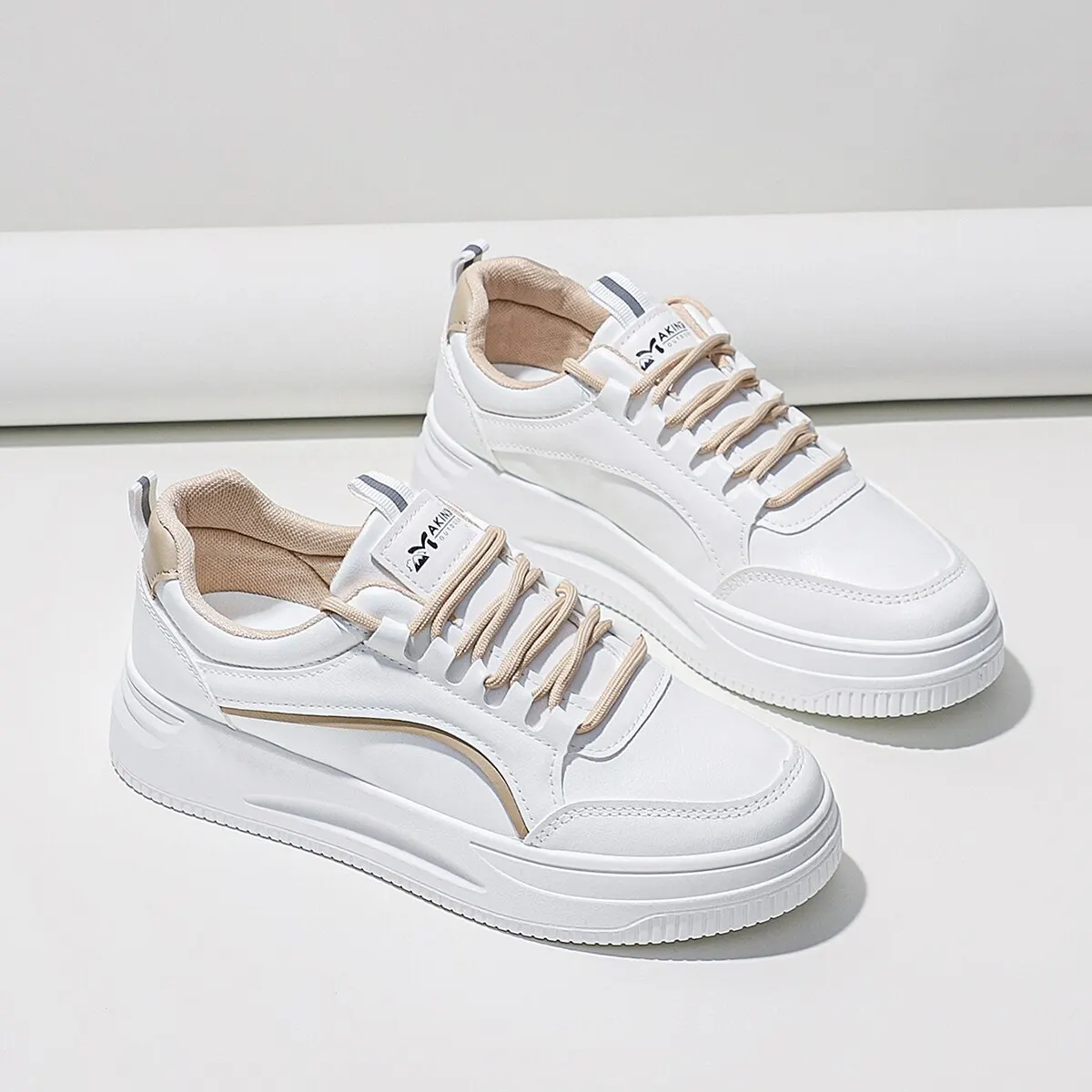 Cal-ado-desportivo-com-cord-es-para-mulheres-sapatos-brancos-casuais ...