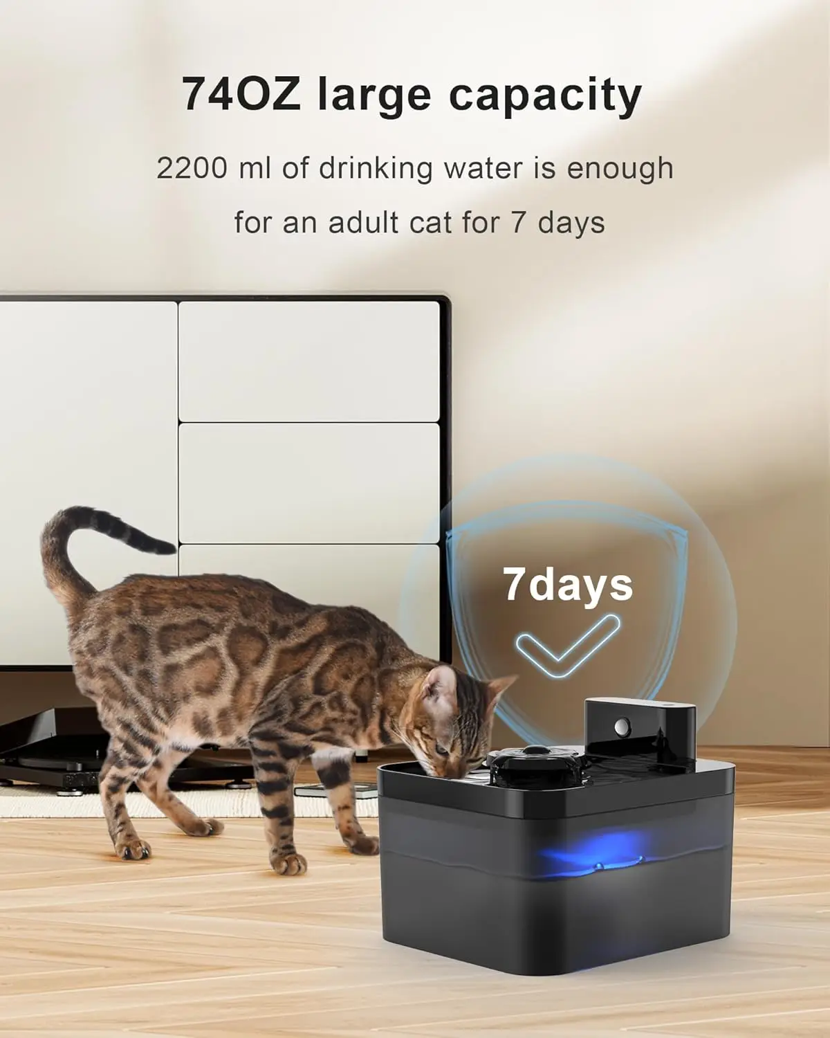5200mAh Battery Operated Cat Water Fountain 2.2L Wireless Automatic ...