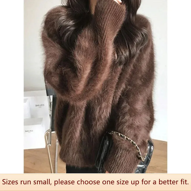 Su-ter-de-Angora-de-cuello-redondo-para-mujer-ropa-exterior-holgada-Top ...