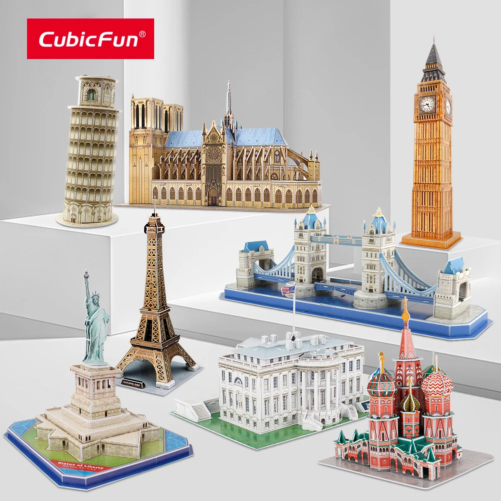 CubicFun 3D Puzzles St. Basil's Cathedral Leaning Tower of Pisa Building Model Kits Notre Dame ...
