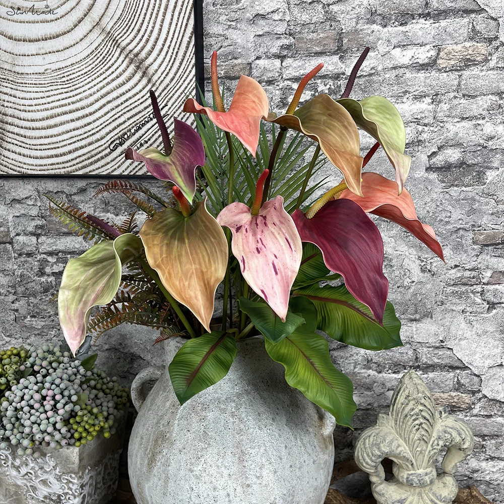 SunMade Vintage Anthurium Branch Real Touch Artificial Flowers Home ...