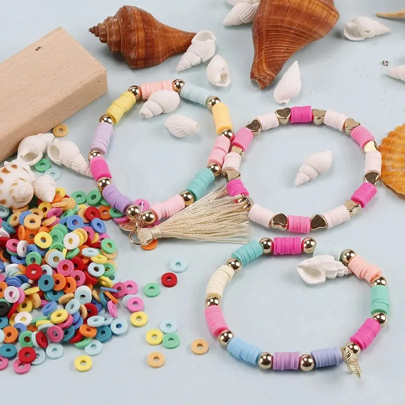 14600pcs Clay Beads for Bracelet Making Kit 56 Colors Flat Round ...