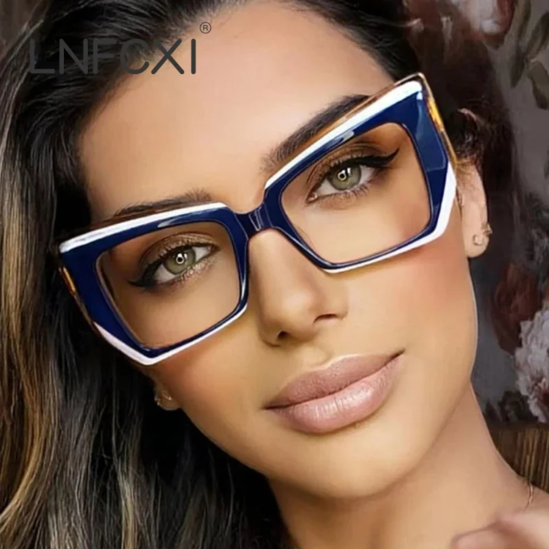 LNFCXI-TR90-Ins-Popular-Fashion-Polygon-Cat-Eye-Glasses-Frame-Women-Luxury-Designer-Retro ...