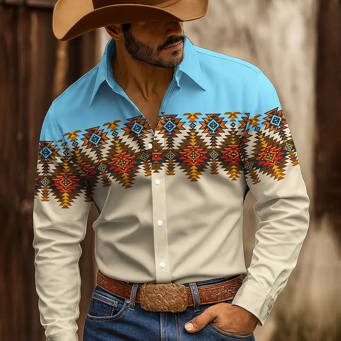 Men's Geometric Aztec Ethnic Shirt Fashion 3D Printed Shirt Button Up ...