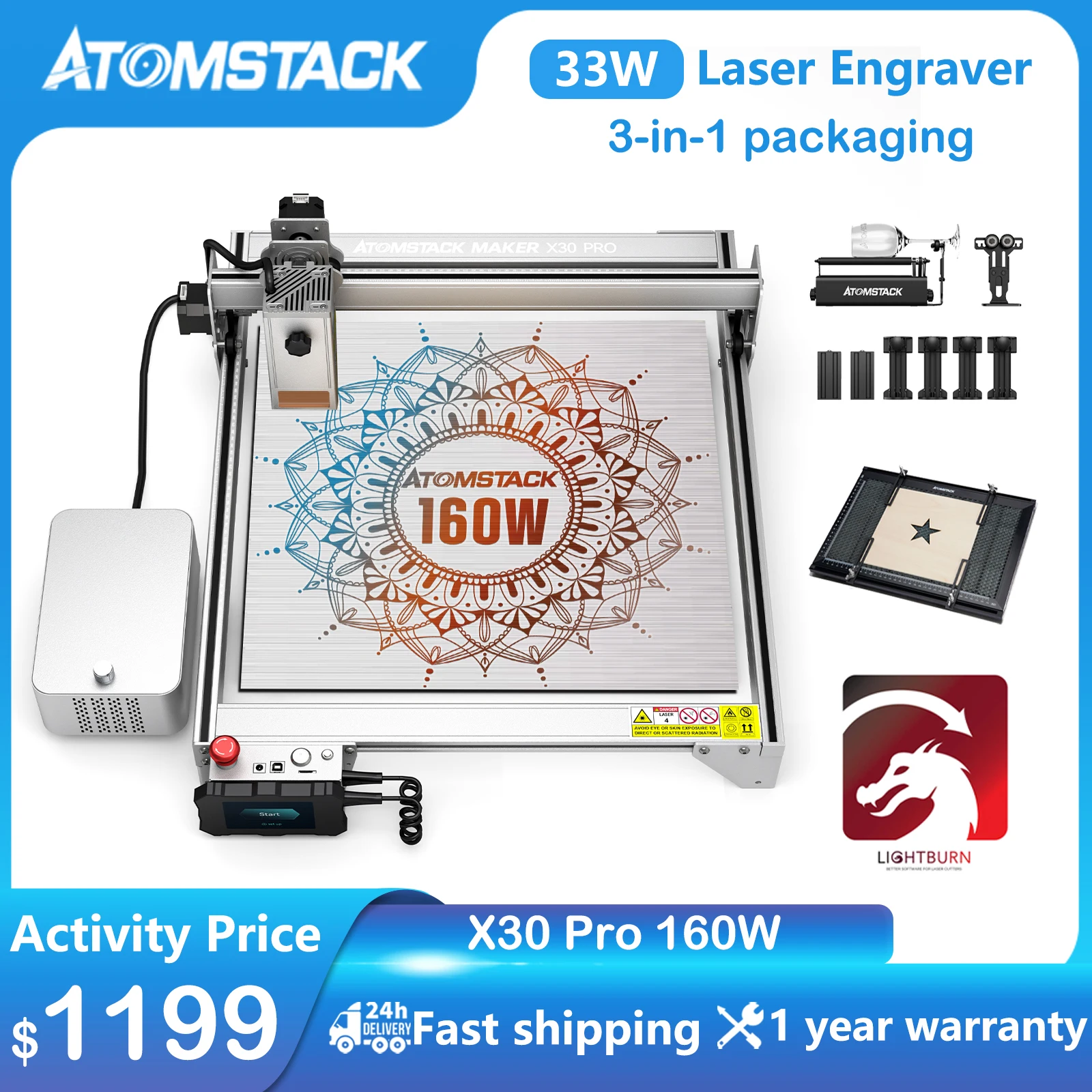 ATOMSTACK-máquina de corte X30 Pro, grabador láser de 160W, 33W de salida, grabado de Metal CNC ...