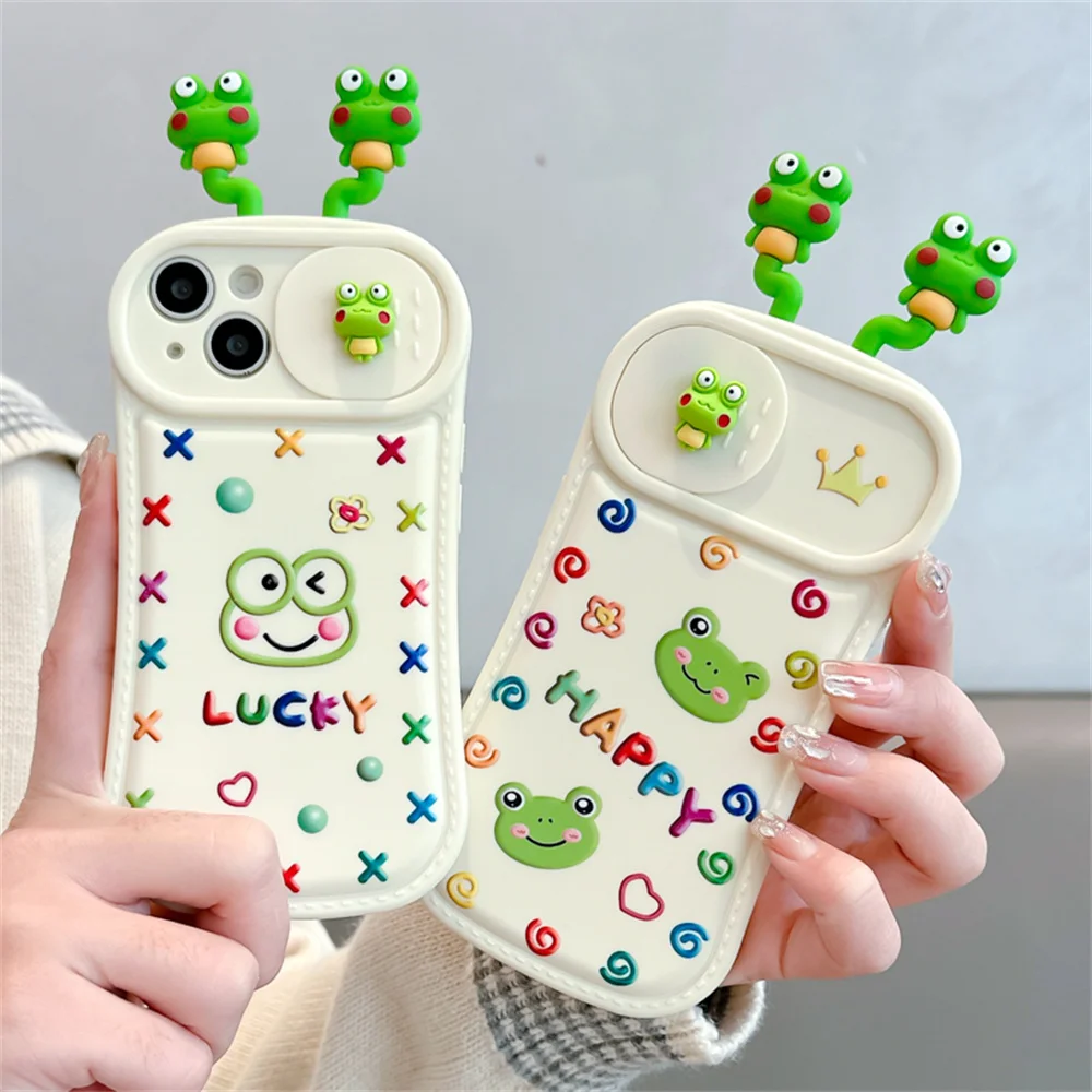 Cute 3D Frog Push Camera Lens Phone Case For iPhone 14 13 12 Pro Max 11 ...