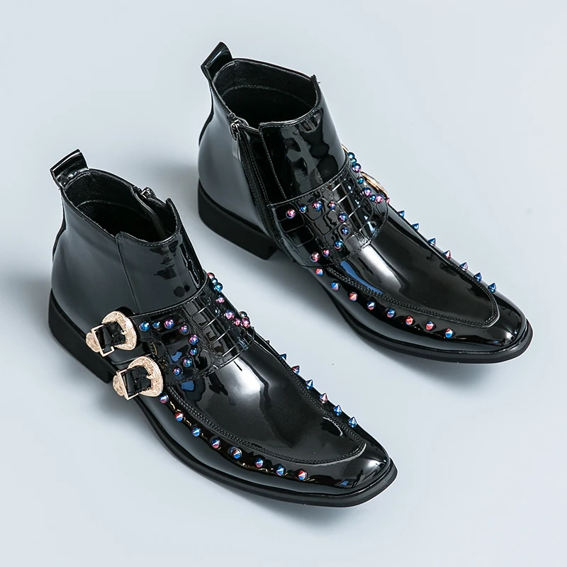 Fashion-Golden-Leather-Chelsea-Boots-Luxury-Rhinestone-Perform-Stage ...