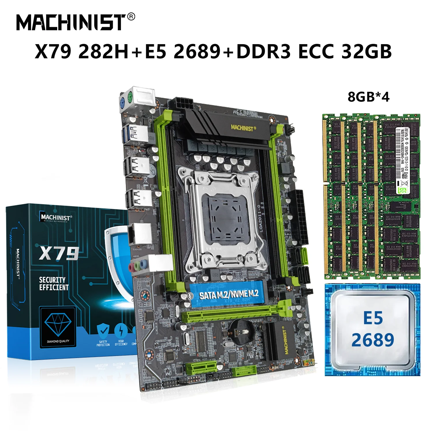 MACHINIST X79 Motherboard Set Kit Xeon E5 2689 CPU Processador LGA 2011 32G=4x8G DDR3 ECC RAM ...