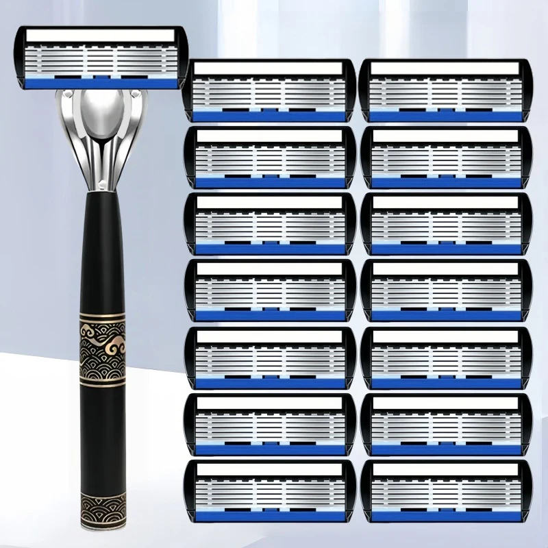 Men's 6-layer stainless steel safety shaver, ergonomic shaver, clean ...