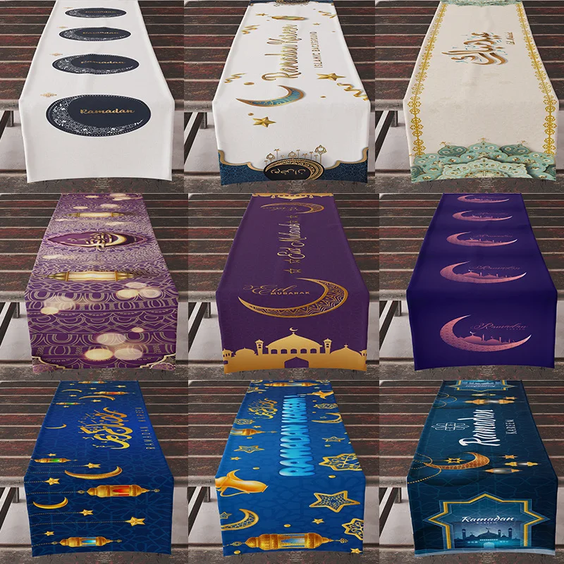 2023 Eid Mubarak Golden Moon Linen Table Runner Ramadan Kareem Tea ...