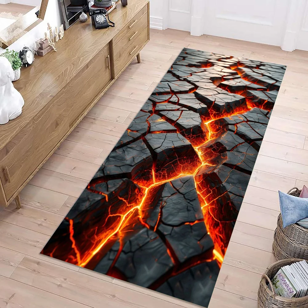 3D Lava Crack Pattern Runner Rug Black Orange Glow Floor Mat for Living ...