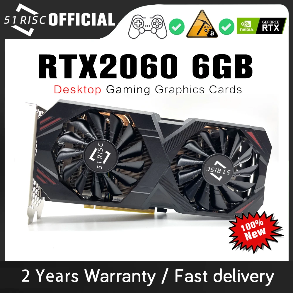 SHELI 51RISC GeForce RTX 2060 6GB GDDR6 PCIE16 بطاقات الرسومات RTX2060 6G لمكونات مكتب الكمبيوتر ...