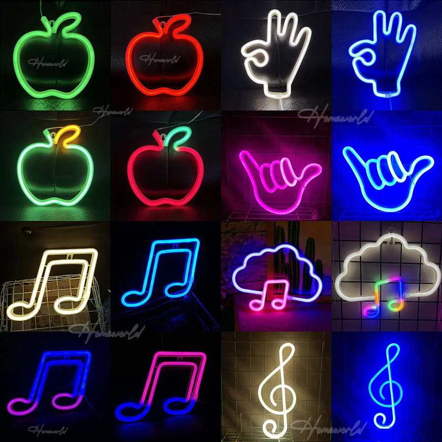 New LED Neon Lights Sign Apple Gesture Note Modeling Night Lamp Decor ...