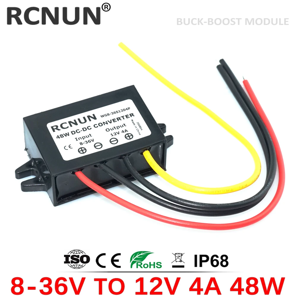 RCNUN 8-36V 19V 30V to 12V 24V 1A 2A 3A 4A Buck Boost DC DC Converter Step-down/up Voltage ...