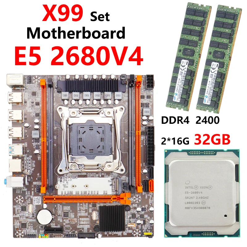 X99 conjunto de placa mãe LGA2011 3 kit com processador xeon e5 2680v4 ...