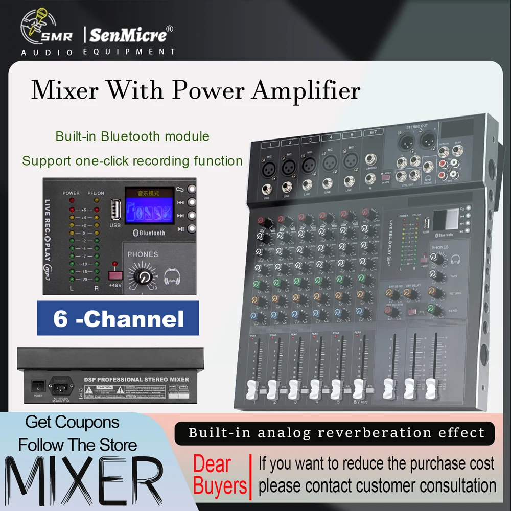 SenMicre-MR-6-PRO-Professional-Audio-Mixer-6-Channel-DJ-Mixing-Console ...