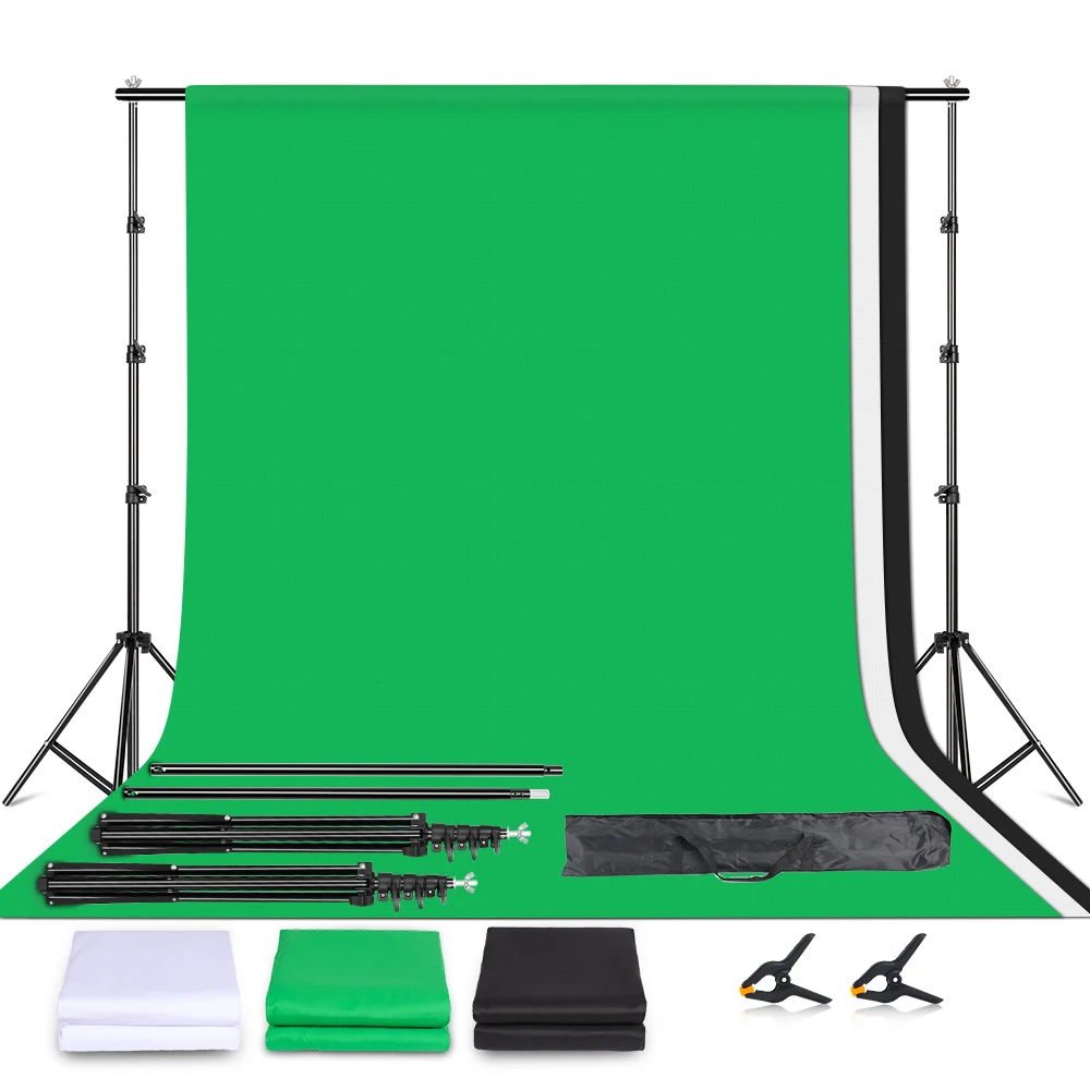 Backdrop-Support-System-Kit-With-2X3M-Green-Cloth-For-Muslins-Backdrops ...
