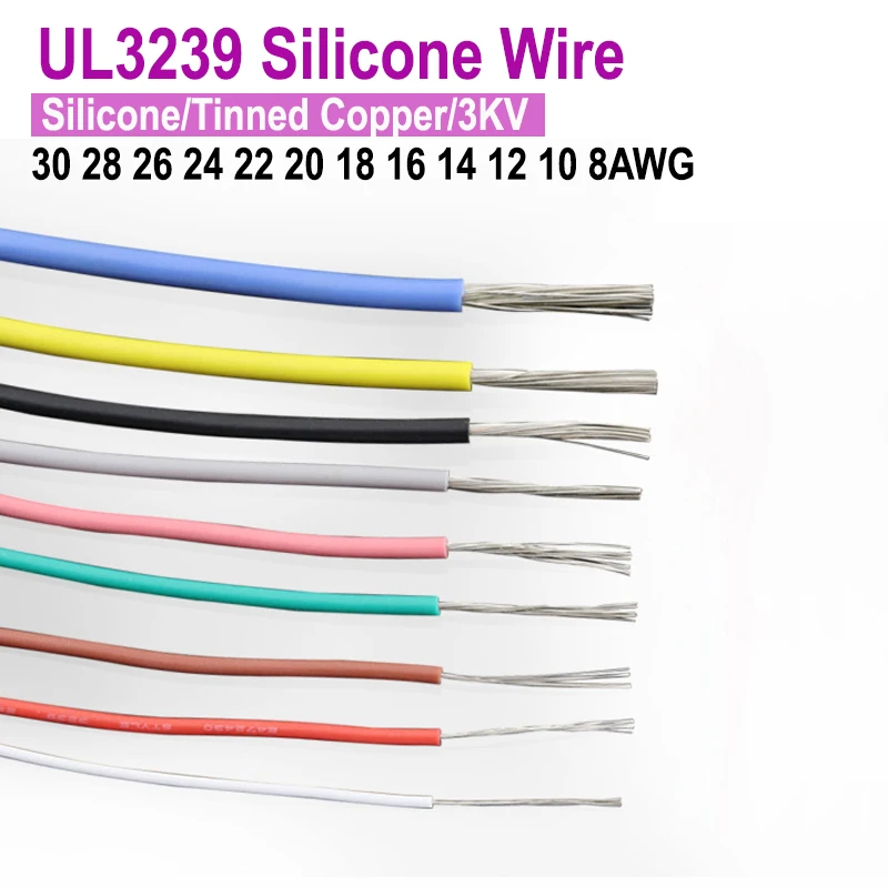2M/5M UL3239 Silicone Wire 30 28 26 24 22 20 18 16 14 12 10 8 AWG Silicone Insulated Tinned ...
