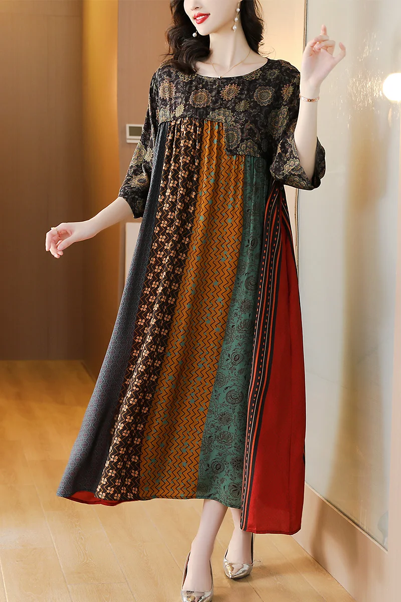 Yaz-bask-ipek-Chic-sahte-o-boyun-elbise-kad-n-kore-Vintage-l-ks-zarif ...