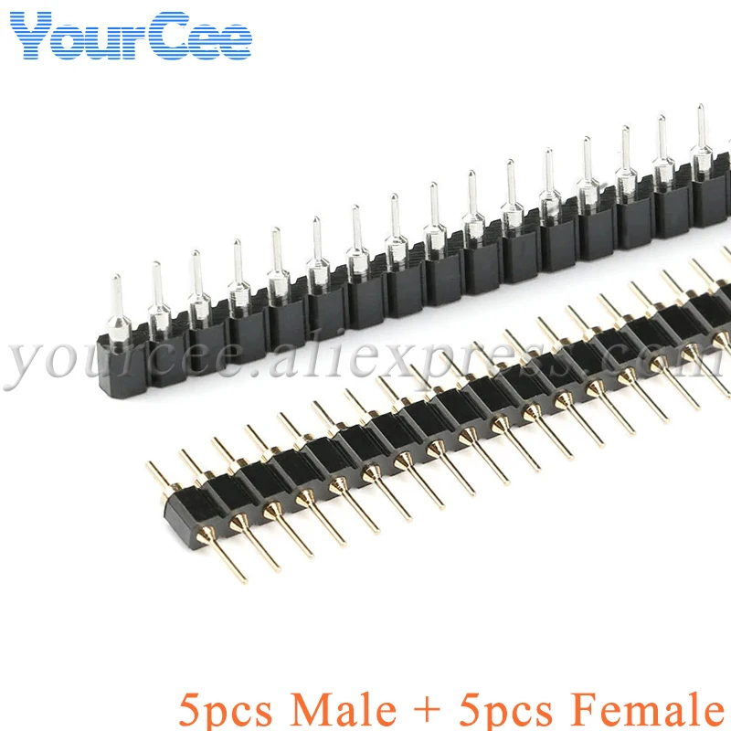 5Pairs Connector Pin Header Strip 5pcs Male + 5pcs Female Header Single Row 40Pin 2.54mm Pin ...