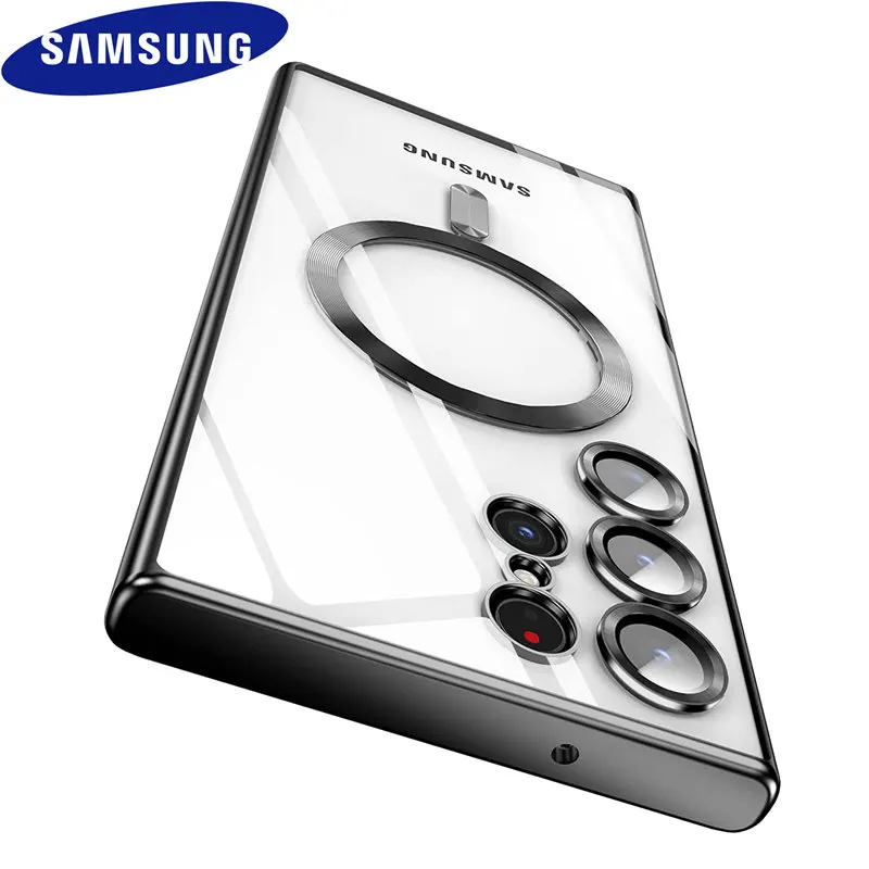 Luxo magsafe magnética original chapeamento caso para samsung galaxy s23 s22 ultra s21 plus ...