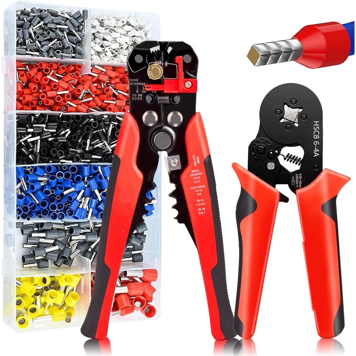 Ferrule Crimping Tool Kit, AWG 23-7 Ferrule Crimper, with Crimper and ...