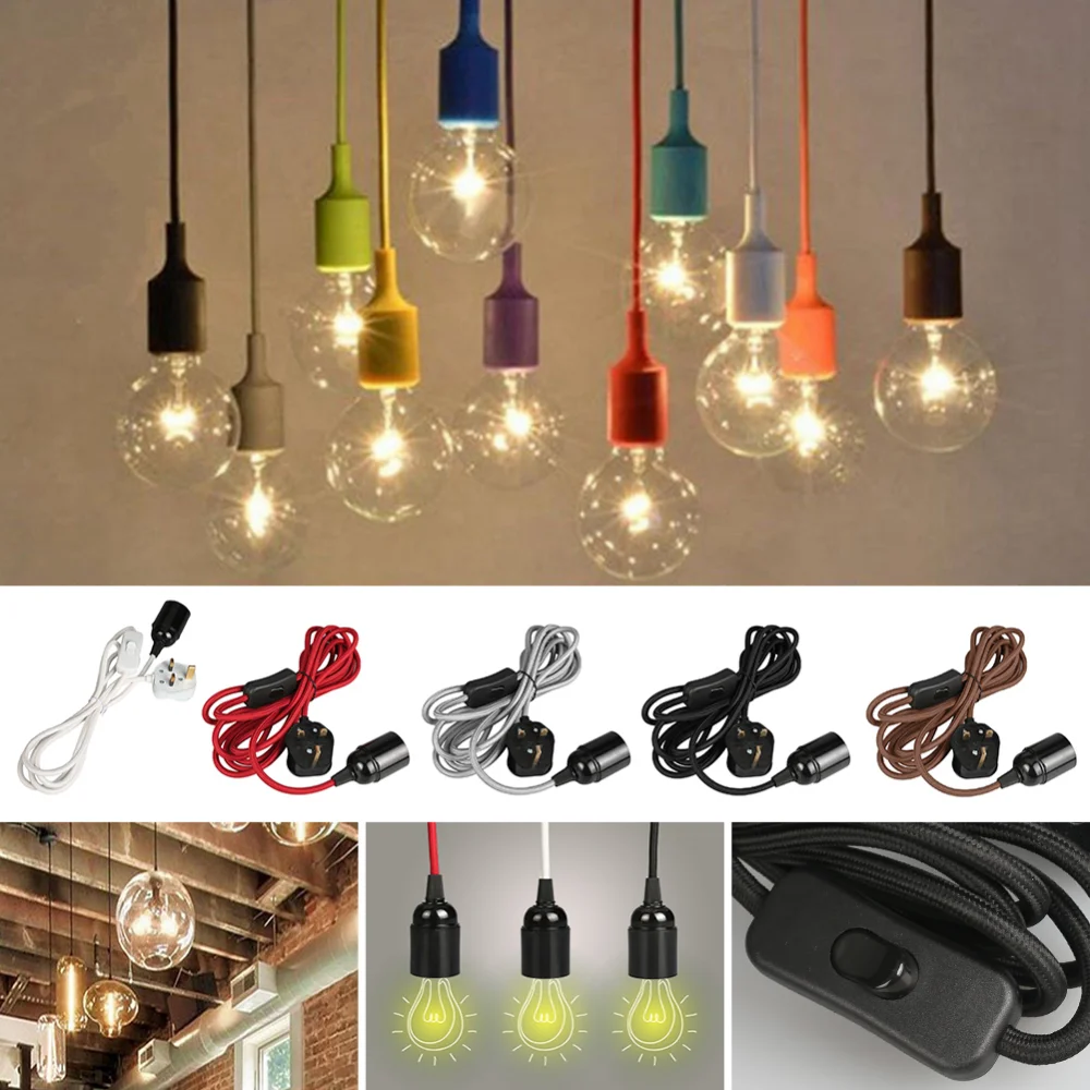 UK-Plug-2-3-4M-Power-Cord-Cables-E27-Lamp-Base-Holder-With-Switch-Wire ...