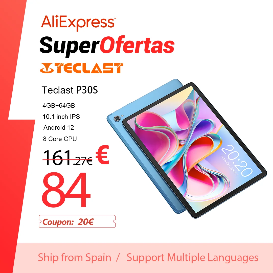 Teclast P30S tablet, 10.1 inch, Android 12, 1280x800 IPS, 4GB/6GB RAM, 64GB/128GB ROM, MT8183, 8 ...