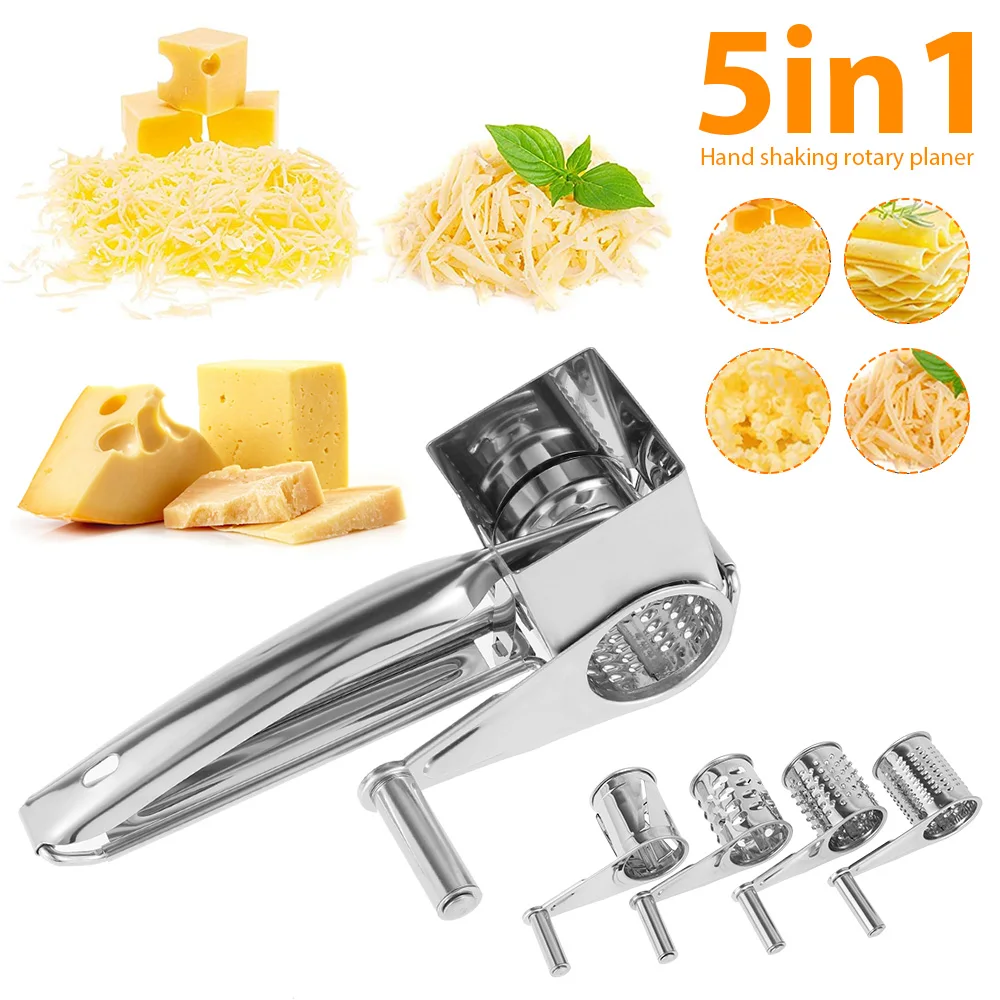 5 in 1 Stainless Steel Cheese Slicer Shredder 4 Manual Rotary Cheese ...