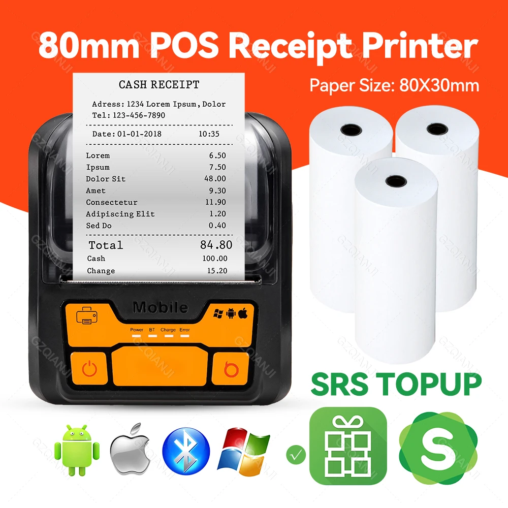 80mm 3'' Bluetooth Thermal Printer Receipt Bar code Bill Ticket 3 inch ...