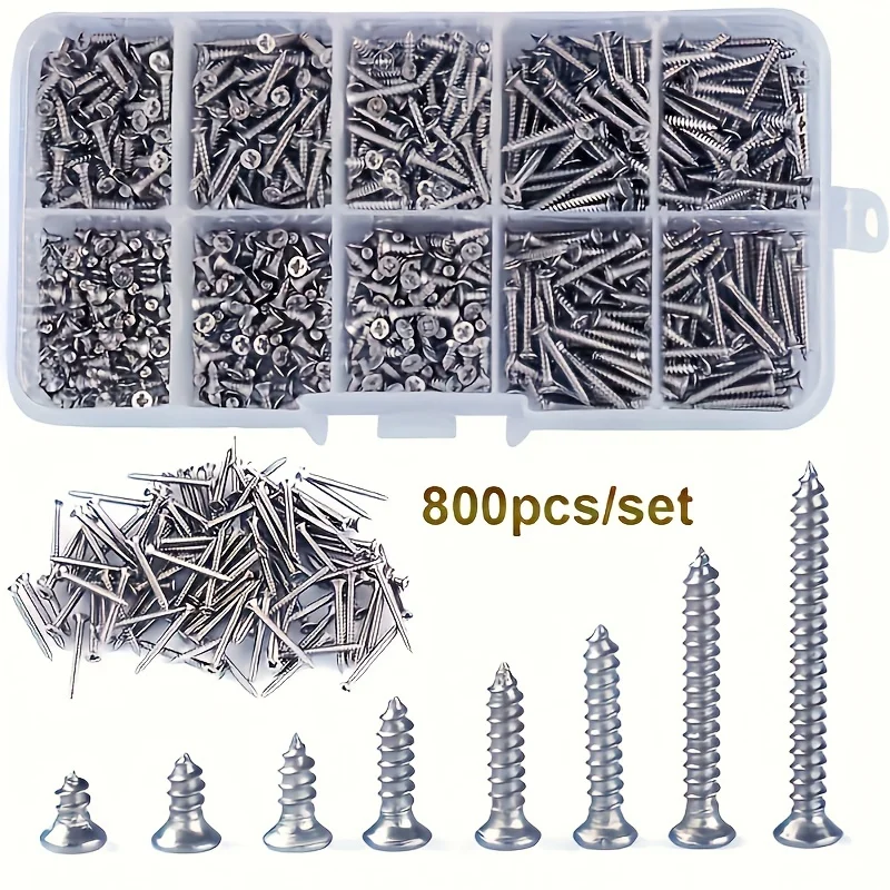 400pcs-800pcs-Self-Tapping-Wood-Screws-Set-M2-Phillips-Flat-Head-Sheet ...