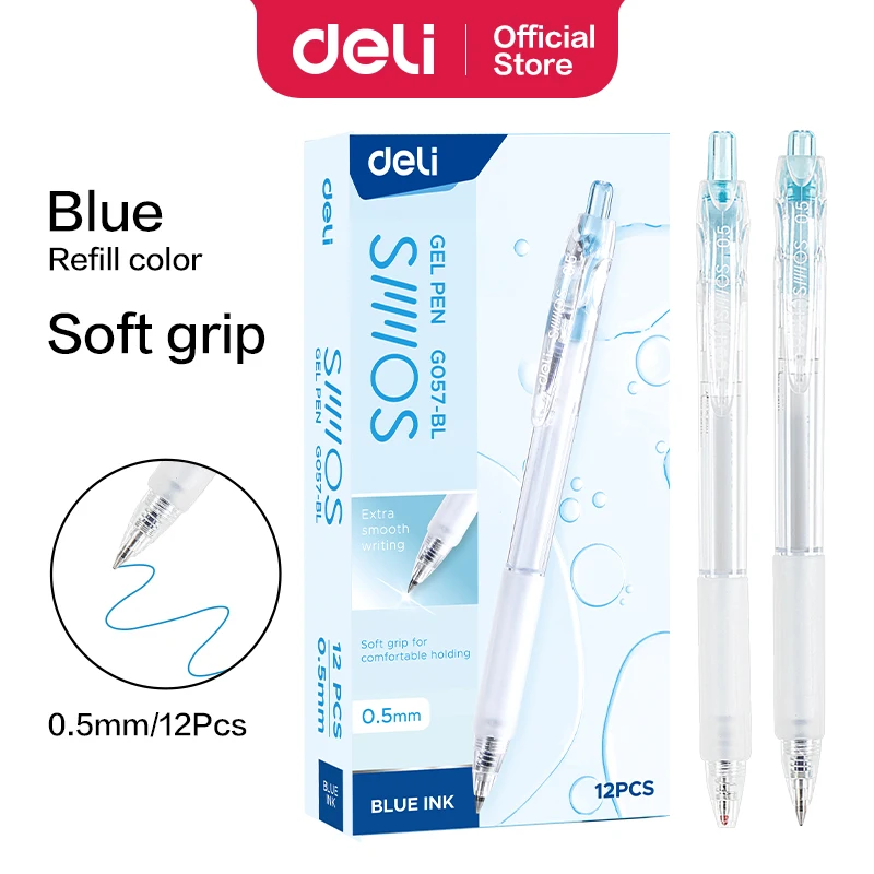 DELI 0.5mm Gel Pen Set 12/Box - Soft Grip Smooth Writing Pens (Blue ...