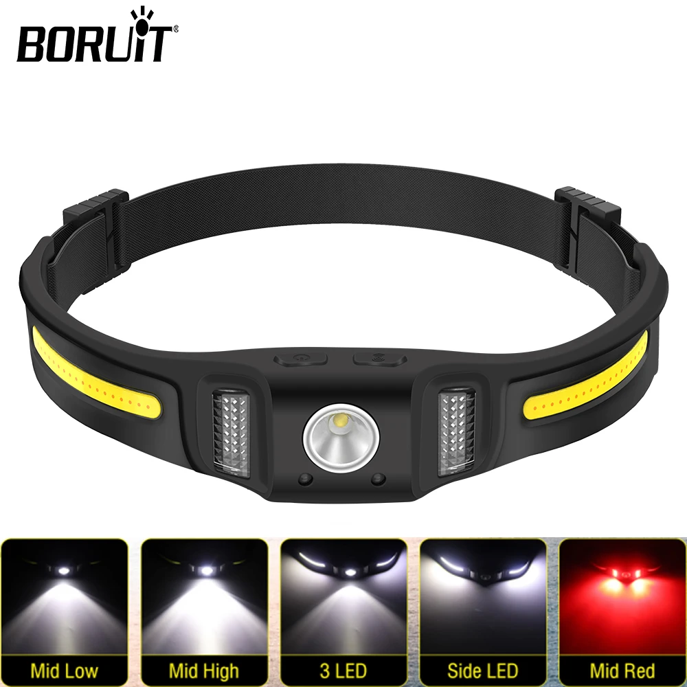 BORUiT GT30 LED Headlamp Lntelligent Induction Headlights Silicone Head ...