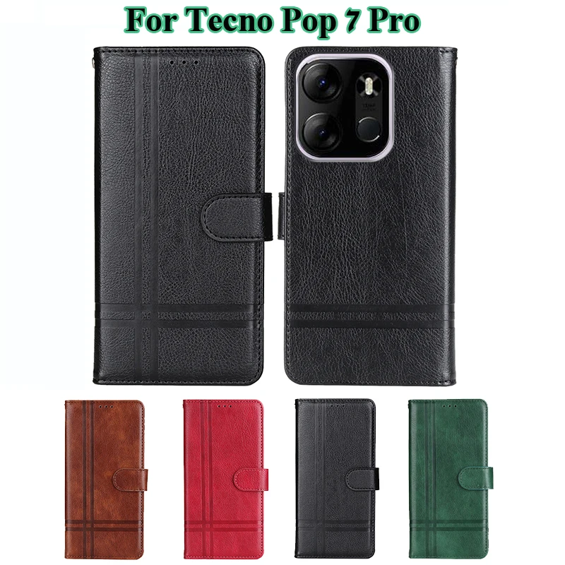 Leather-Case-For-Tecno-Pop-7-Pro-BF7-Coque-Wallet-Flip-Phone-Capa-Cover ...