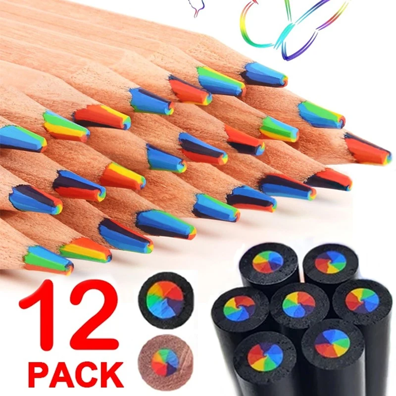 12-1Pcs-Rainbow-Colored-Pencils-Multicolored-7Colors-in1-Pencils-Kid ...