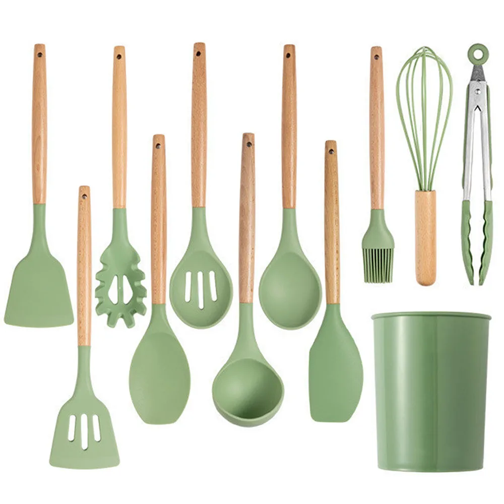 Avocado Green Silicone Kitchenware Cooking Utensils Set Non-stick ...
