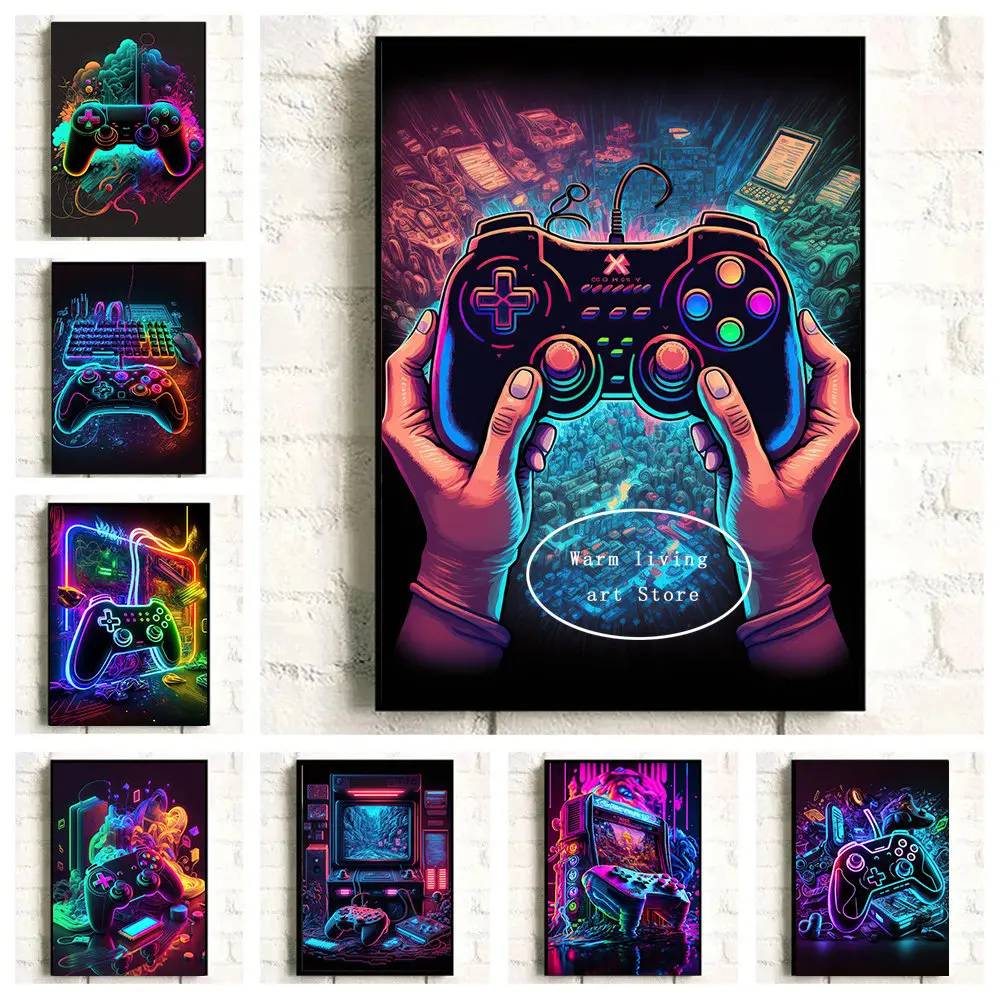 Colorful-Punk-Neon-Gamer-Controller-Video-Gaming-Games-Console-Canvas ...