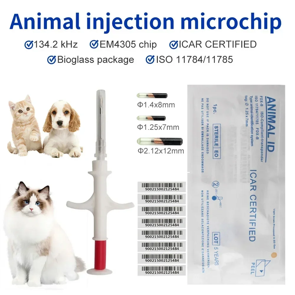 20 piezas Microchip para mascotas 134,2 KHz jeringa para animales ...